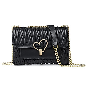 LAORENTOU Cowhide Shoulder Bag for Women Leather Small Satchel Crossbody Bag Quilted Purses With Chain Strap