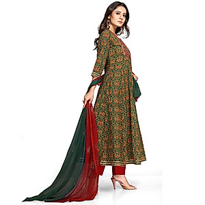 Rajnandini Women's Pure Cambric Cotton Embroidered Kurta Set With Dupatta (JOPLVL213-XXL_Green & Red_XXL)