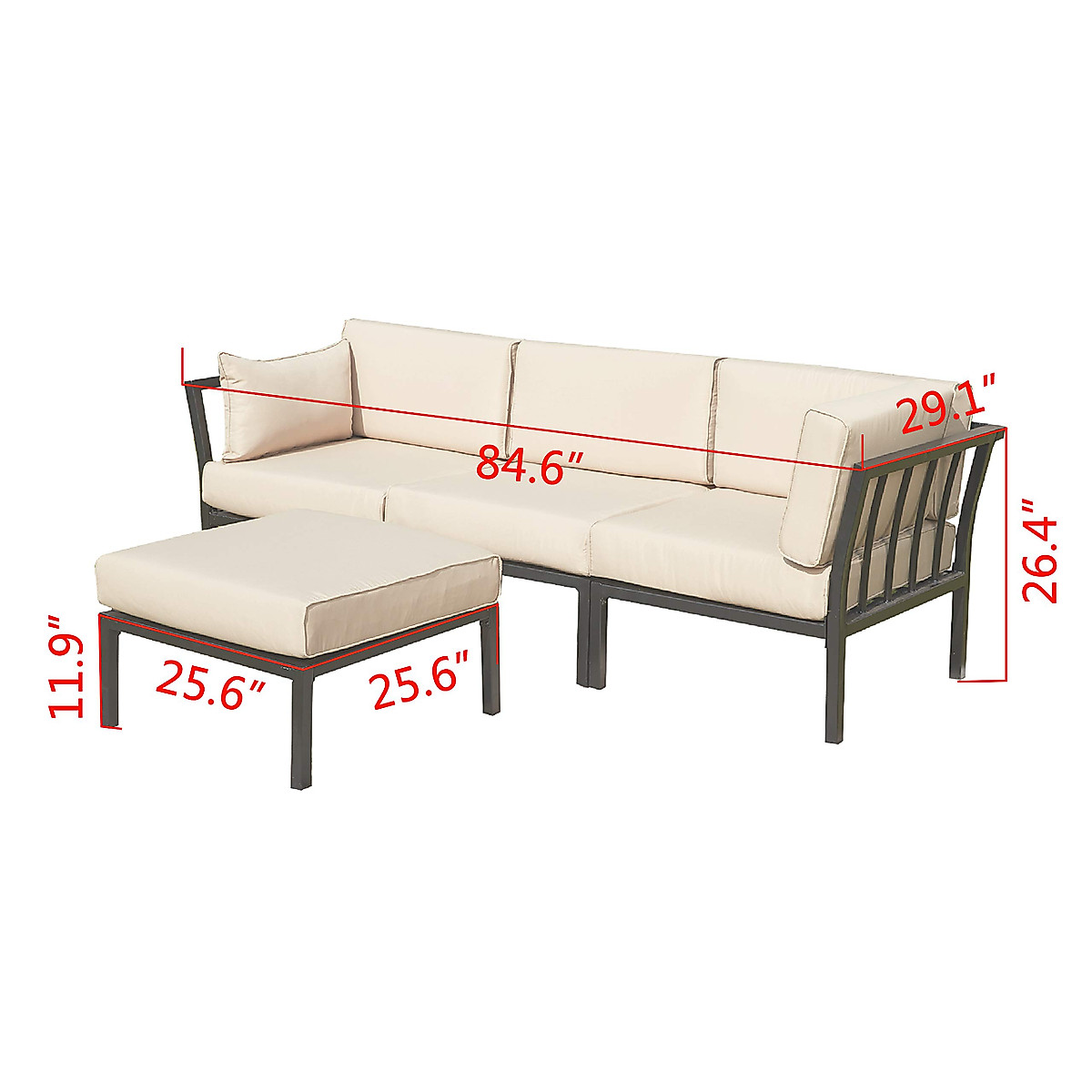 PatioFestival Conversation Set Outdoor Metal Furniture 4 Pieces All-Weather Sectional Sofa Set with Cushioned Seat for Garden,Lawn,Pool