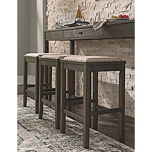Signature Design by Ashley Rokane Urban Farmhouse Counter Height Dining Room Table Set with 3 Bar Stools, Brown