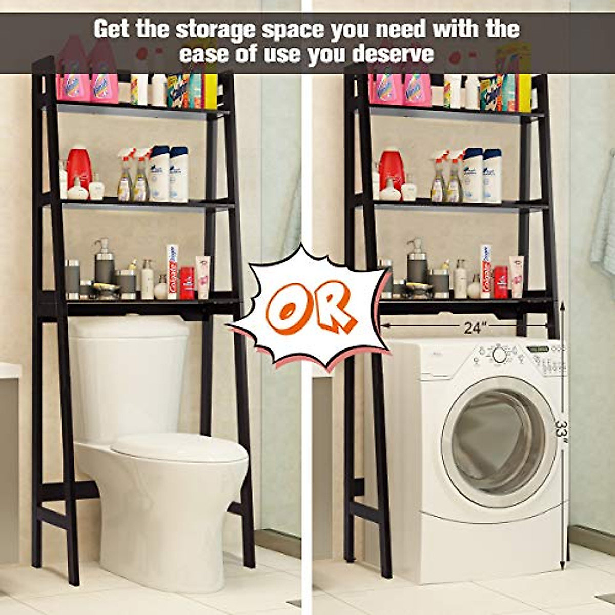 Tangkula Bathroom Space Saver, Over The Toilet Storage Rack, Free Standing 3-Shelf Bathroom Organizer, Multifunctional Bathroom Toilet Rack (Brown)