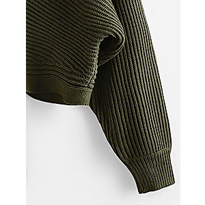 ZAFUL Women's Ripped Solid V Neck Ribbed Knitted Jumper Loose Sweater Long Sleeves Wrap Cropped Pullovers Top