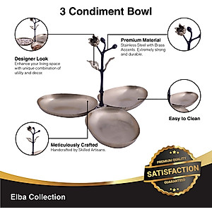 3 Bowl Condiment Server - Decorative Fruit Bowl Salad Popcorn Serving Tray - Home Essentials for Chips, Cereal & Condiments - Small Decorative Bowl - Versatile Kitchen Counter Organizer & Serveware