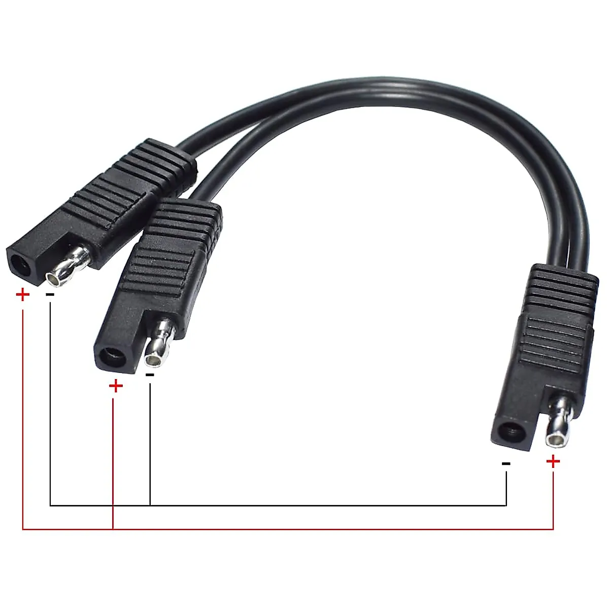 JINKAIMING SAE DC Power Y Splitter 2 Way Cable 18AWG 25cm/10inch, Polarity Reverse Adapter, SAE Outlet Expansion 1 to 2 Extension Cord with Dust Cap for Battery Charge Solar Panel Camera ATV Trailer