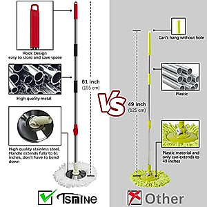 Hardwood Floor Mop for Floor Cleaning ,Tsmine Floor Microfiber Wet Dry Mop ,Commercial Household Clean Hardwood, Mop & Refills Set Include 2 Replacement Heads Refills and 61" Extended Mop Pole Handle