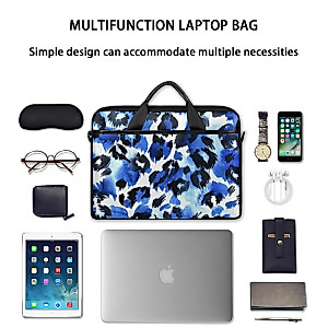 Blue Leopard Print Lightweight Laptop Bag Case 13-15 Inch Computer Briefcase Bag for Women Men Notebook Shoulder Bag