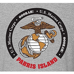 eMarinepx Parris Island Crew Neck Tshirt Grey. Made in USA. Officially Licensed with The United States Marine Corps