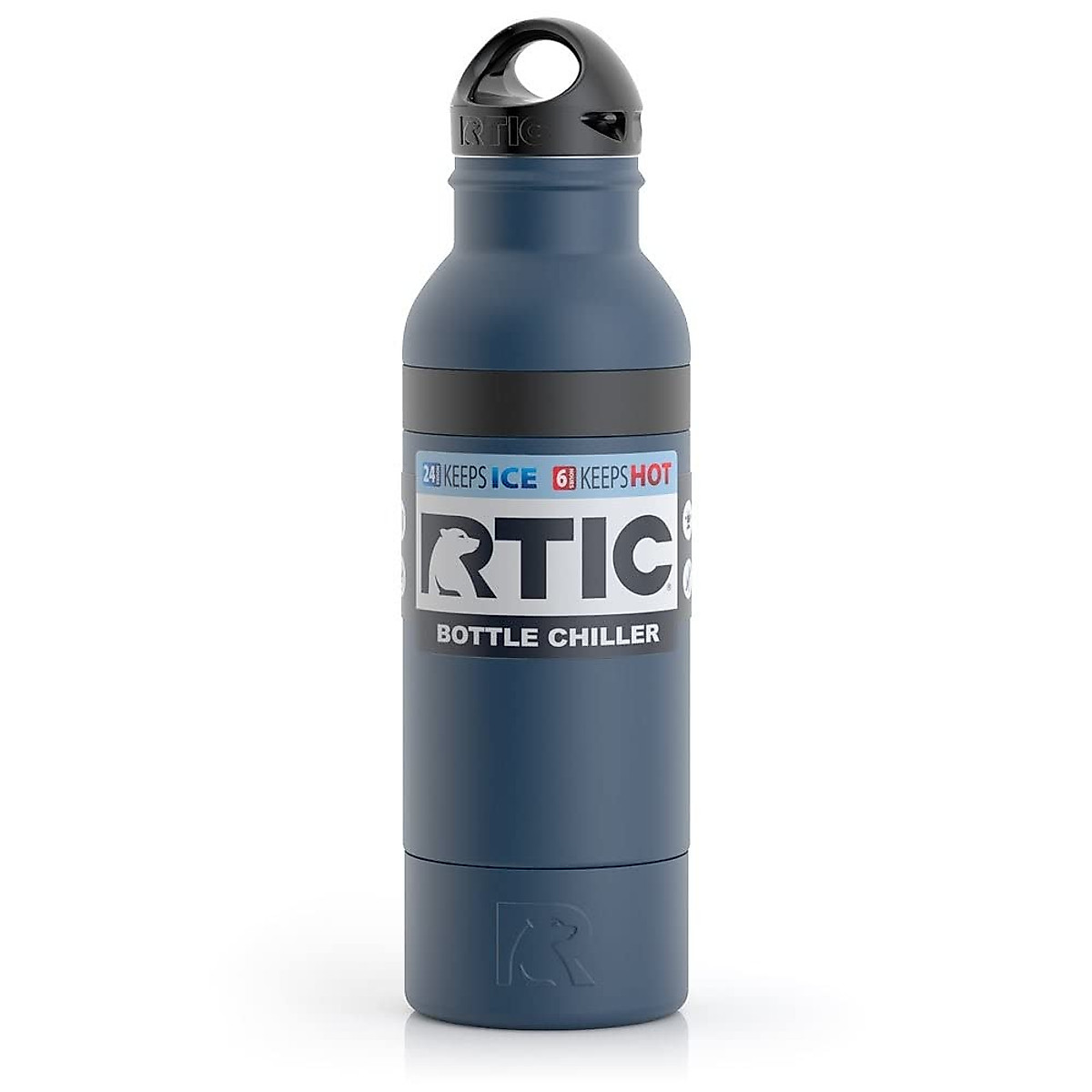 RTIC Bottle Chiller Water Bottle Insulated Cooler for 12oz Glass Soda Bottle or 16oz Aluminum Bottle, Double Wall Vacuum Insulation, Stainless Steel Sweat Proof with Built-In Bottle Opener, Navy