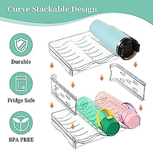 MAGIWARE Water Bottle Organizer, Stackable Bottle Storage Holder Wine Rack, Fashion Cabinet Pantry Kitchen Fridge Organizer for Bottle Mug Tumbler Drink (4 Tier, Clear)