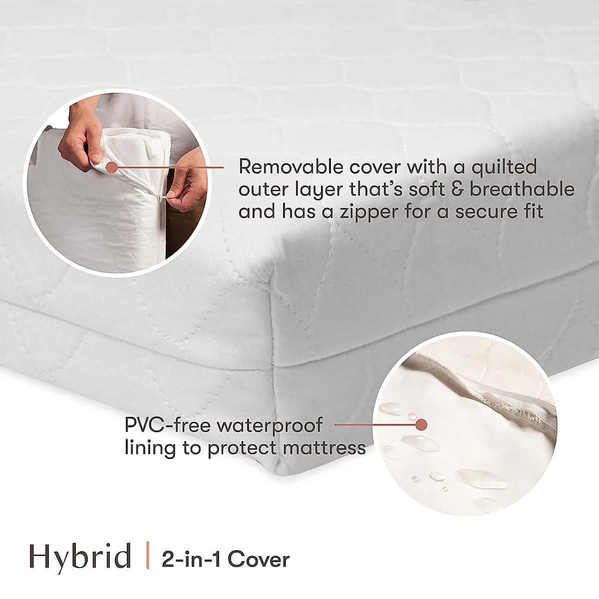 Babyletto Pure Core Mini Crib Mattress, Hybrid Waterproof Cover, Lightweight, Greenguard Gold Certified