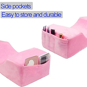 Pink Eyelash Extension Pillow, Eyelash Extension Tool for Beauty Salon, U Shape Neck Pillow with Comfortable Foam Velvet Pillowcase