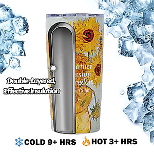 1st Heaven Coffee Tumbler, Van Gogh Art Tumbler, Spill-proof Insulated Coffee Mug with Lid, Inspirational Art Lover Gift for Outdoor, Office & Travel, 20oz (Sunflowers)