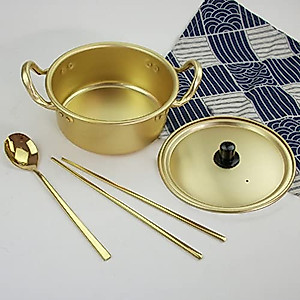 Healeved Ramen Cooker Pasta Pot Korean Ramen Bowl Ramen Cooking Pot Instant Noodles Pot with Chopsticks Spoon Fork Korean Ramen Noodle Cooking Pot Japanese Noodle Bowl Soup Pot Pasta Pot