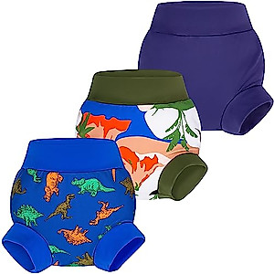 BIG ELEPHANT Baby Swim Diapers 3pcs, Reusable Adjustable Washable Waterproof Swimming Diaper for Boy's and Girl's, 3T