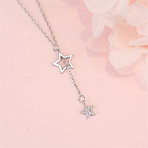 TraveT Women Star Across Star Necklace Rhinestone Star Hollow Star Necklace Gold Silver Colors (Silver, 1 Pc)