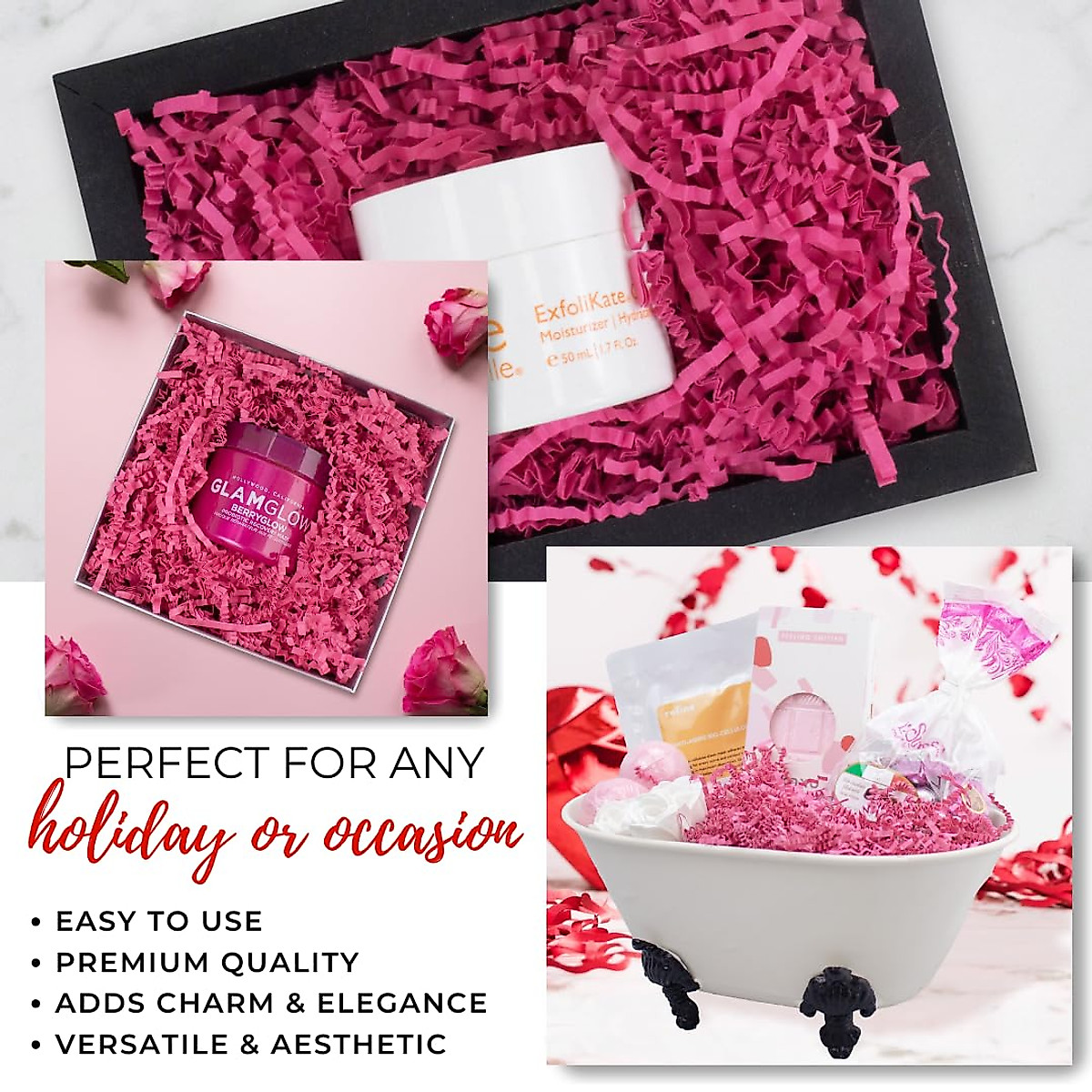 MagicWater Supply Crinkle Cut Paper Shred Filler (1 LB) for Gift Wrapping & Basket Filling - Pink