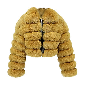 Women Luxury Fluffy Faux Fur Long Coat Jackets Open Front Solid Plush Outwear Winter Warm Oversized Overcoat Yellow
