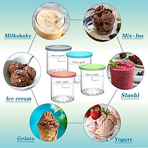 Tooneus 4 Pack Ninja Creami Deluxe Pints Compatible with NC500 NC501 Series Creami Ice Cream Makers for Ninja Creami Deluxe Containers Hold 24 oz of Food with ice cream scoop