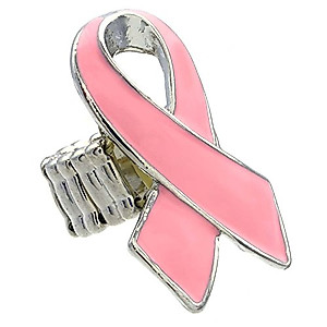 SoulBreezeCollection Pink Ribbon Breast Cancer Awareness Charm Cocktail Ring Stretch Adjustable Band (Styl 4)