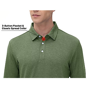 MAGCOMSEN Long Sleeve Polo Shirt Golf Shirts for Men Shirt for Men Spring Shirts Pique Polo Shirt Outdoor Shirts for Men Athletic Casual Shirts Army Green
