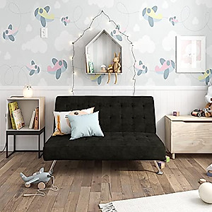 DHP Ariana Kids Sofa Futon, Black, Mid-Century Modern Design, Converts to Bed, Fun Colors, Easy to Clean
