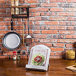 MyGift Shabby Whitewashed Wood Cookbook Holder Stand, Countertop Recipe Book Binder iPad Tablet Holder with Kickstand