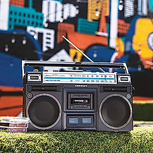 Crosley CT201A-BK Retro Bluetooth Boombox Cassette Player with AM/FM Radio and Bass Boost, Black