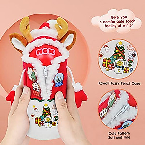 Pencil Case Kawaii Zipper Pencil Pouch Large Capacity Pencil Bag Cute Soft Fuzzy Standing Pencil Box for Girls Boys Pen Organizer (Red)