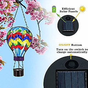 SUBOLO Hanging Solar Lantern Outdoor Garden Metal Glass Hot Air Balloon Shape LED Light Solar Powered Waterproof Landscape Table Lamp for Patio, Yard and Pathway - 1 Pc