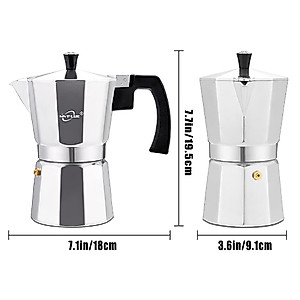 MVPLUE Classic Stovetop Espresso Maker 6 Cup ，Moka Pot Aluminum Silver，Cuban Coffee Maker includes 2 silicone folding cups， Make Delicious Coffee Easily at Home And Camping