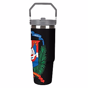 Dominican Republic Flag 30 OZ Insulated Tumblers with Handle And Straw Leakproof Vacuum Insulated Stainless Steel Water Bottle for Car Fishing Travel