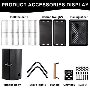 Supernal Portable Charcoal Grill,Tabletop Charcoal Grill,BBQ Grill for Outdoor Cooking Camping,Picnics,Backyard,Balcony-Black,2 Carbon Tank,2 Baking Net,1 Baking Pan