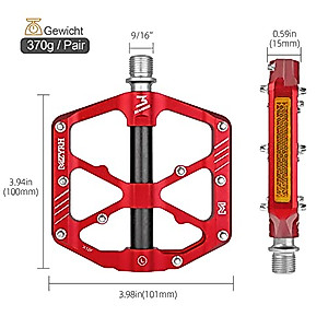 MZYRH Mountain Bike Pedals,Bicycle Pedals with Reflectors,Lightweight Aluminum Alloy MTB Pedals 3 Sealed Bearings Bicycle Platform Pedals 9/16" BMX Road Bike Pedal