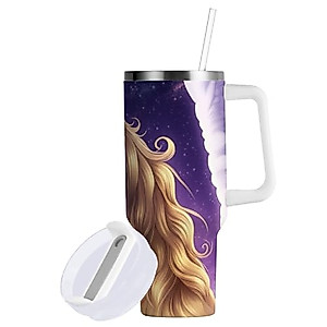 Beautiful Unicorn Horse Stainless Steel Tumblers with Straw and Handle for Water, Insulated Water Bottle 30 OZ / 0.89 L