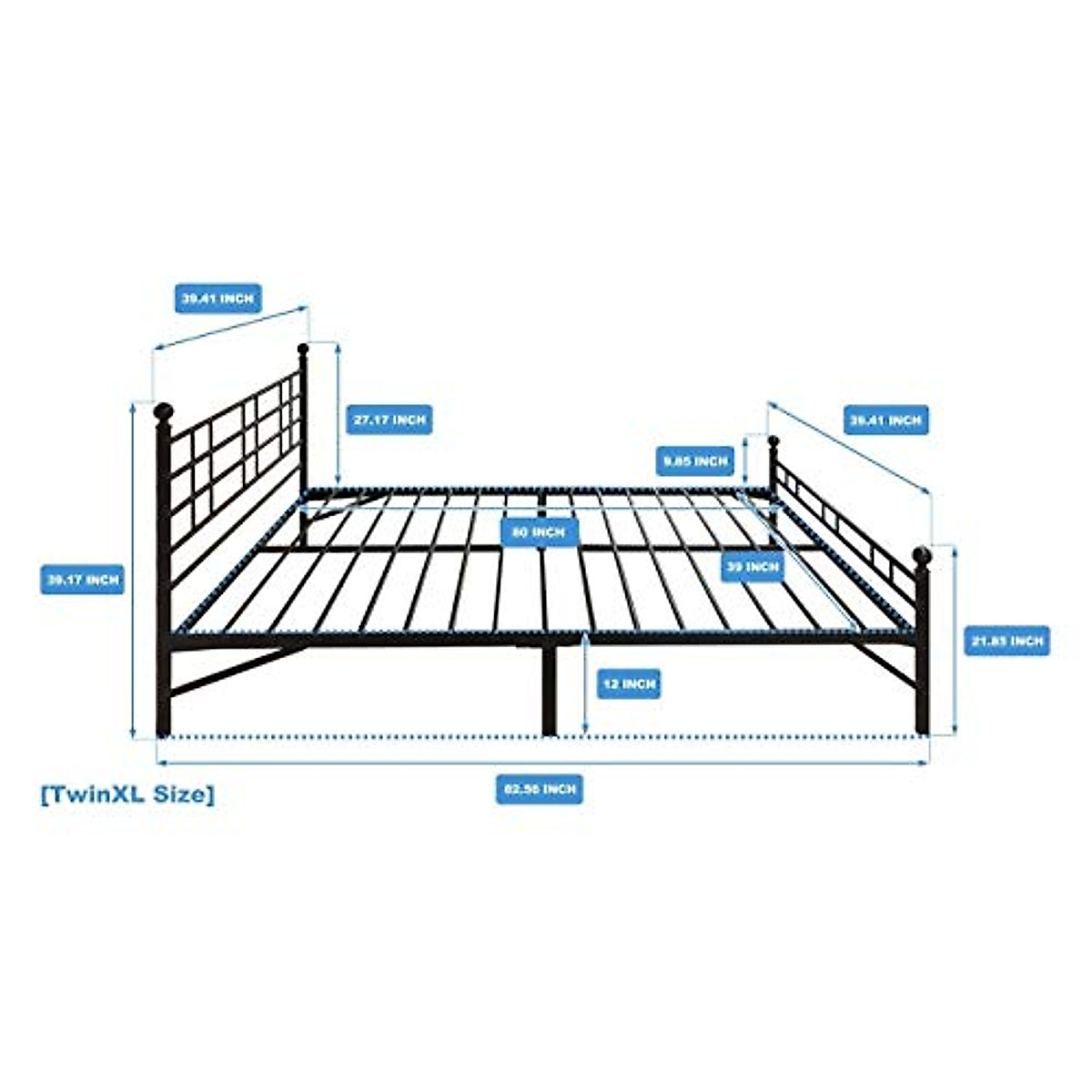 Mellow Allston-Metal Platform Bed with Built-in Slats & Headboard Patented Bifold Easy Assembly, TwinXL, Black