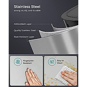 SONGMICS Motion Sensor Trash Can, 13 Gallon Automatic Garbage Can with Soft-Close Lid and Bag Retainer Ring, Stainless Steel, Touchless Kitchen Trash Bin, 15 Trash Bags Included, Silver ULTB610E50