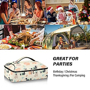 Kcldeci Insulated Thermal Food Carrier Insulated Casserole Carrier for Hot or Cold Food,Pug and Corgi on Summer Insulated Tote Bag for Potluck Cookouts Parties Picnic,Lasagna Lugger