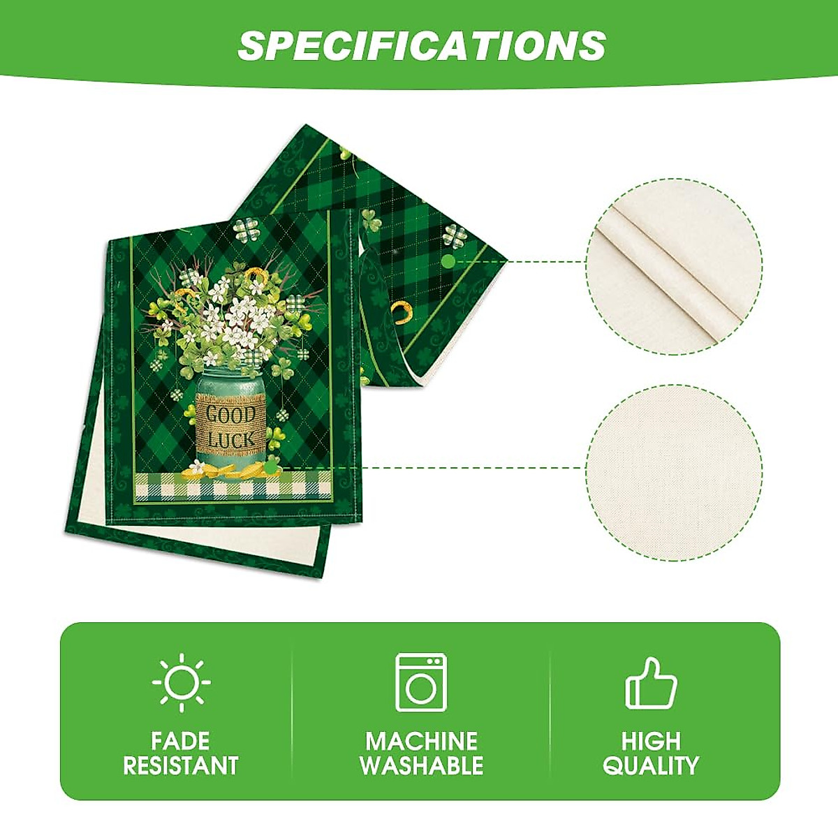 Artoid Mode Green Vase Shamrock Good Luck St. Patrick's Day Table Runner, Spring Holiday Kitchen Dining Table Decoration for Home Party Decor 13 x 72 Inch