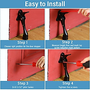 6 Pieces Heavy Duty Door Stops for Bottom of Door 6 Inch Kickdown Door Stops Black Metal Doorstop with Adjustable Rubber Tips Spring Door Stop Kick Door Stop Replacements
