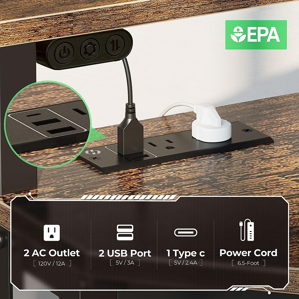 Rolanstar Corner Desk, 44.5" W x 34.5" H Small Computer Desk with Power Outlets, Gaming Desk with LED Lights, Triangle Corner Desk with Keyboard Tray & Monitor Stand for Small Space, Rustic Brown