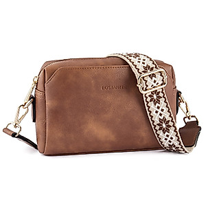 BOSTANTEN Crossbody Purses for Women Vegan Leather Triple Designed Crossbody Handbags Shoulder Bag with Wide Strap Brown