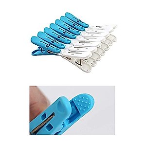 MONSTA Living Spring Clothespins - Plastic Soft Grip, Anti-Slip Clothes Pins with Sturdy Steel Springs - Blue & White Attractive Clothing Line Clips - Top Air-Drying Clothing Pin Set (Pack of 14)