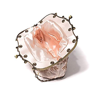 ilishop Women's Antique Beaded Party Clutch Vintage Rose Purse Evening Handbag (Champagne)