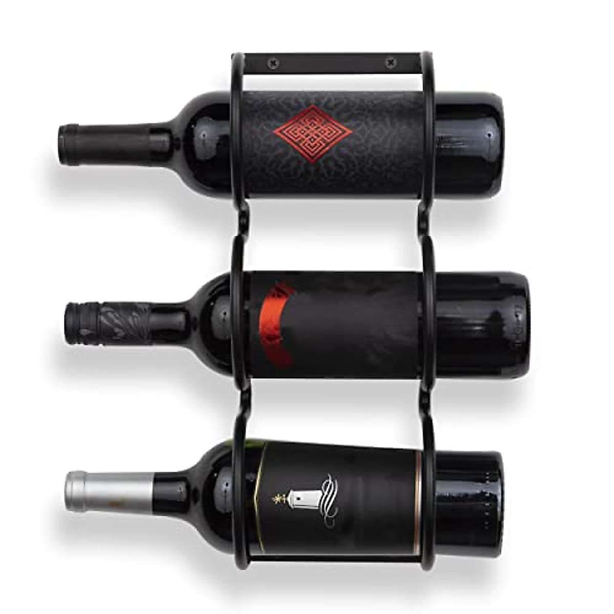 Wallniture Dijon Wine Rack Wall Mounted & Under Cabinet Wine Storage Racks Kitchen Organization and Storage 3 Wine Bottles, Steel Black