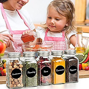 Keketin 6 oz Glass Spice Jars Bottles,25 Pack Empty Spice Jars with Shaker Lids and Labels,180ml Square Spice Containers with Airtight Silver Caps(Chalk Marker,Funnel and Brush include)