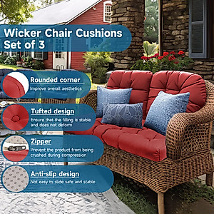 Olliwand Wicker Chair Cushions Set of 3. Anti-Slip/Waterproof Patio Furniture Chair Cushions. Tufted Outdoor Furniture Cushions 5 Inch Extra Thick. (Red, 44x19)