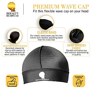 Royalty Headwear Premium Wave Cap, The Best Wave Cap for for 360, 540, and 720 Waves (Black)