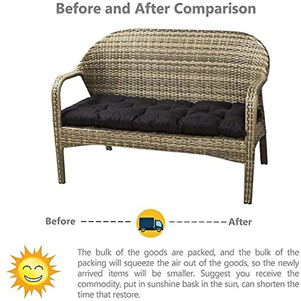 Indoor/Outdoor Bench Cushion, Swing Cushion, 51.2"x19.7", for Lounger Garden Furniture Patio Lounger Bench (Black)