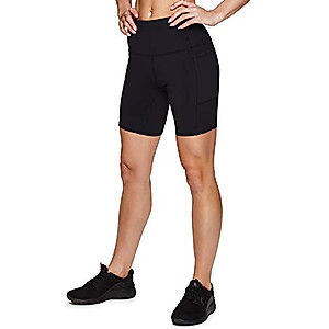 RBX Active Women's 7" Solid Ultra Hold High Waist Squat Proof Yoga Bike Short with Pockets Black 7-Inch L