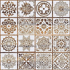 16Pcs (6 x 6 Inch) Reusable Stencils, Mandala Stencils Mandala Dot Painting Templates Stencil for DIY Painting Art Scrapbook Christmas Gifts for Kids